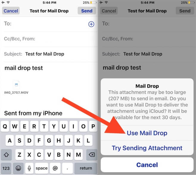 iOS - Cómo enviar archivos pesados por correo con Mail Drop