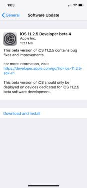 Apple genera la cuarta beta de iOS 11.2.5 para desarrolladores