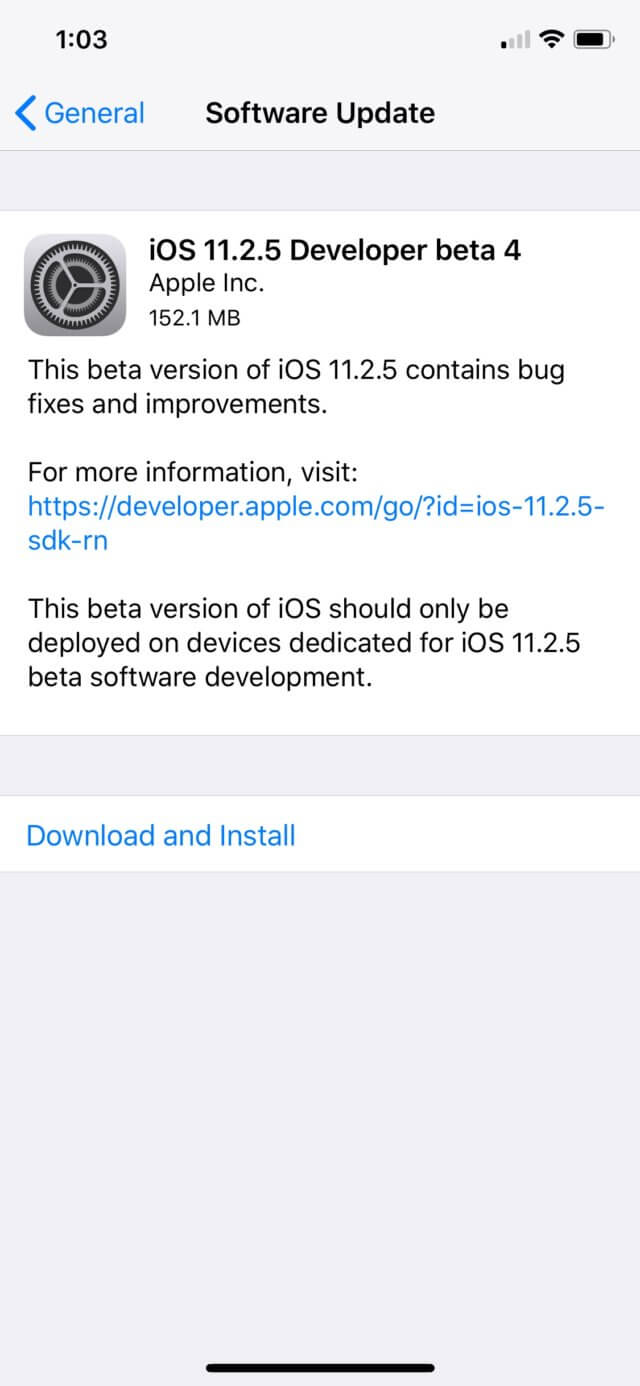 Apple genera la cuarta beta de iOS 11.2.5 para desarrolladores