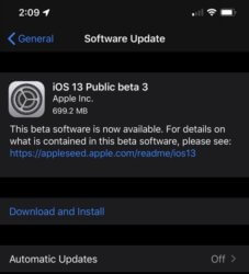 Apple lanza tercera versión beta pública de iOS 13